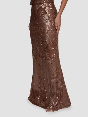 L'Agence Zeta Sequined Maxi Skirt - Dark Hazelnut