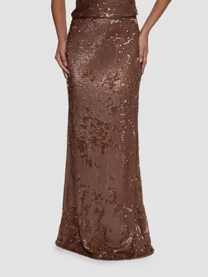 L'Agence Zeta Sequined Maxi Skirt - Dark Hazelnut
