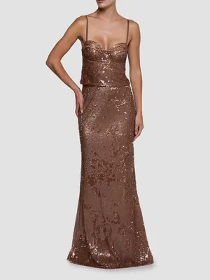 L'Agence Zeta Sequined Maxi Skirt - Dark Hazelnut