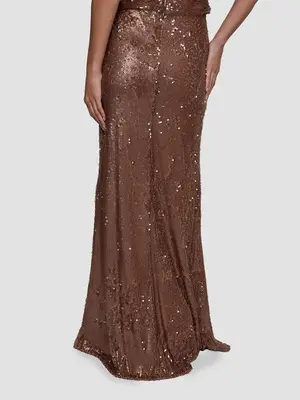L'Agence Zeta Sequined Maxi Skirt - Dark Hazelnut