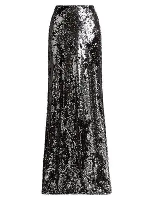 L'Agence Zeta Sequined Maxi Skirt Silver Black Sequin