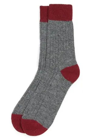 Barbour Barbour Houghton Stretch Wool-Blend Crew Socks Mid Grey/red