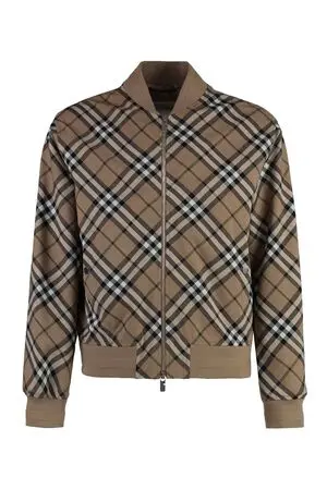 Burberry Wool Blend Bomber Jacket - Beige