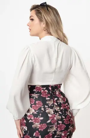 Unique Vintage Long Sleeve Neck Tie Gwen Blouse - White