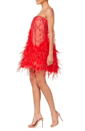 HELSI Stevie Sequin & Feather Strapless Cocktail Minidress