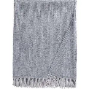Johnstons Of Elgin Textured Fringed Wool Herringbone Throw Blanket - Grey
