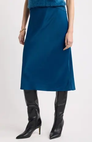 Nordstrom Bias Cut Satin Skirt - Blue Aurora