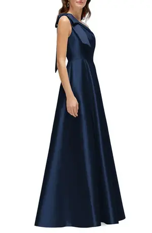 Alfred Sung One-shoulder A-line Gown - Midnight