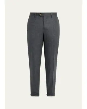Brunello Cucinelli Wool Flannel Flat-front Pants - Medium Grey