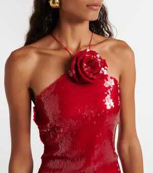 Magda Butrym Floral-applique Sequined Halterneck Mini Dress - Red