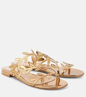 GIANVITO ROSSI Flavia Metallic Leather Slides - Gold