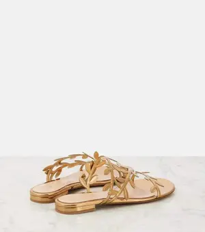 GIANVITO ROSSI Flavia Metallic Leather Slides - Gold