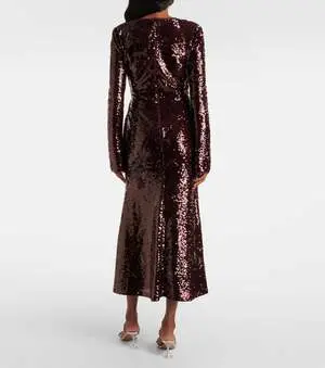 SELF-PORTRAIT Sequined Cutout Midi Dress - Brown