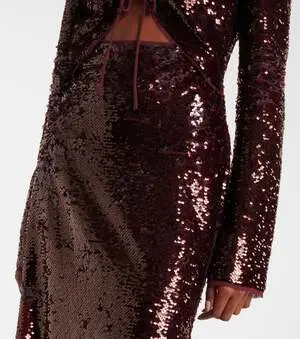 SELF-PORTRAIT Sequined Cutout Midi Dress - Brown