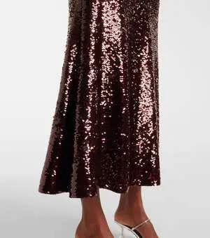 SELF-PORTRAIT Sequined Cutout Midi Dress - Brown