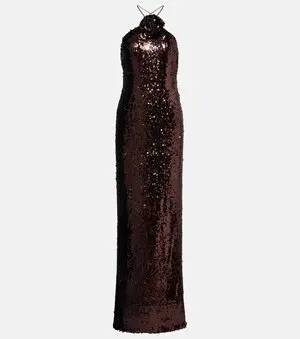 Magda Butrym Sequined Gown With Floral Appliqu - Brown