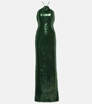 Magda Butrym Floral-appliqué Sequined Gown - Green
