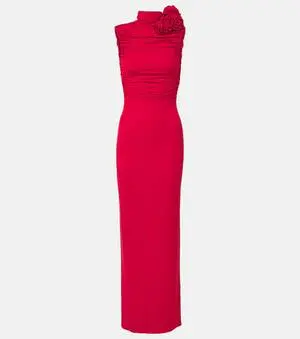 Magda Butrym Floral-appliqué Ruched Jersey Gown - Red