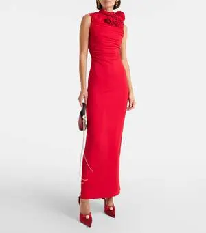 Magda Butrym Floral-appliqué Ruched Jersey Gown