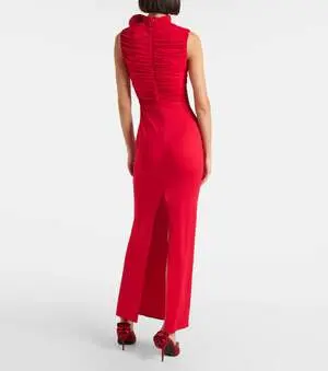 Magda Butrym Floral-appliqué Ruched Jersey Gown