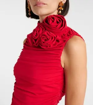 Magda Butrym Floral-appliqué Ruched Jersey Gown
