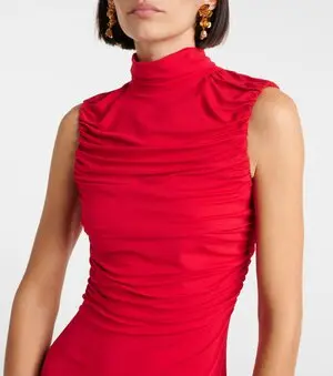 Magda Butrym Floral-appliqué Ruched Jersey Gown