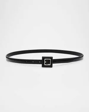 Saint Laurent Square Buckle Thin Leather Belt - Black