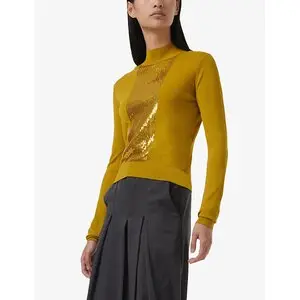 LEEM Sequin-embellished Funnel-neck Knitted Jumper