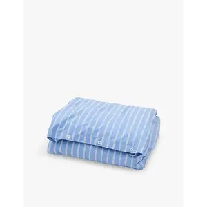 TEKLA Percale Stripe-pattern Cotton Duvet Cover - Island Blue Stripes