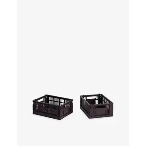 HAY Colour Stackable Mini Plastic Crates Set Of Two Bordeaux