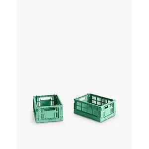 HAY Colour Stackable Mini Plastic Crates Set Of Two - Dark Mint