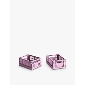HAY Colour Stackable Mini Plastic Crates Set Of Two Dusty Rose