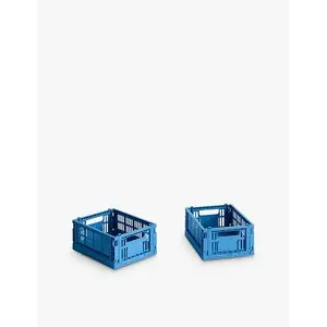 HAY Colour Stackable Mini Plastic Crates Set Of Two Electric Blue