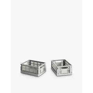 HAY Colour Stackable Mini Plastic Crates Set Of Two Light Grey
