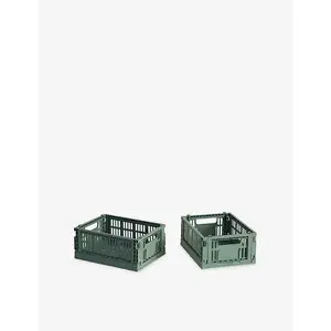 HAY Colour Stackable Mini Plastic Crates Set Of Two Sage Green
