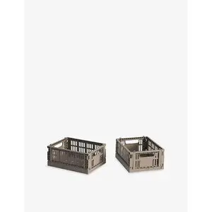 HAY Colour Stackable Mini Plastic Crates Set Of Two - Warm Grey