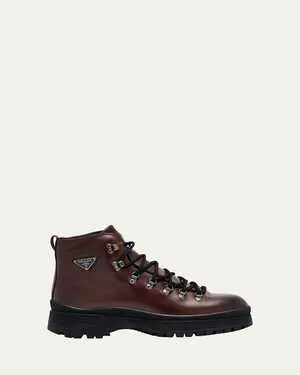 Prada Brixxen Leather Ankle Boots - Brown