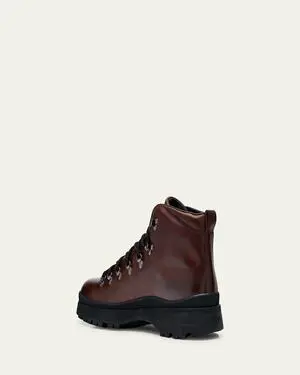 Prada Brixxen Leather Ankle Boots - Brown