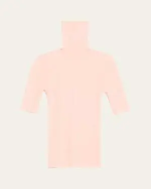 Sprwmn SPRWMN Rib-Knit Cashmere Turtleneck Top - Blush