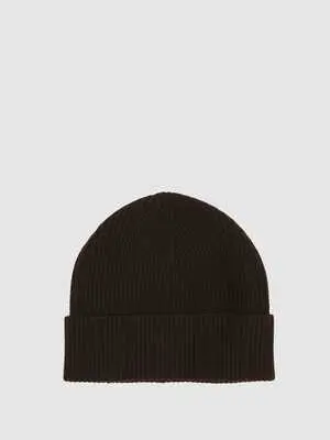 REISS Filipa Wool-Blend Beanie Chocolate