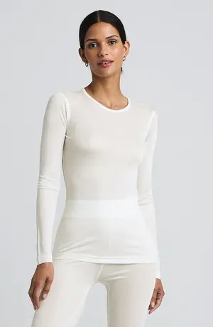 LANDS' END Silk Interlock Long Sleeve Crewneck Top Ivory