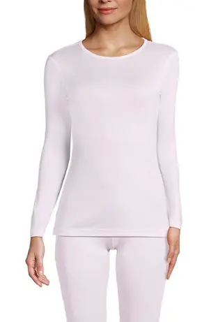 LANDS' END Silk Interlock Long Sleeve Crewneck Top Pink Frost
