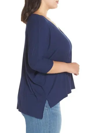 SLINK JEANS Ribbed V-neck Top - Navy