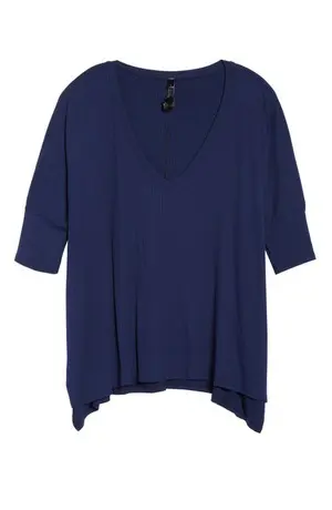 SLINK JEANS Ribbed V-neck Top - Navy
