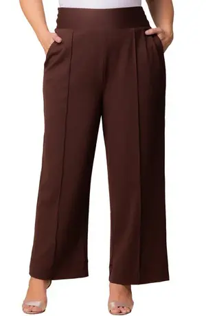 KIYONNA High Waisted Wide Leg Ponte Pants - Chocolate