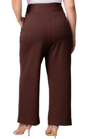KIYONNA High Waisted Wide Leg Ponte Pants - Chocolate