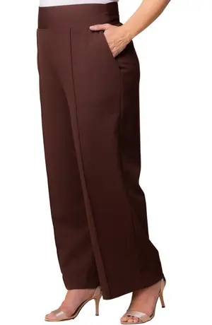 KIYONNA High Waisted Wide Leg Ponte Pants - Chocolate