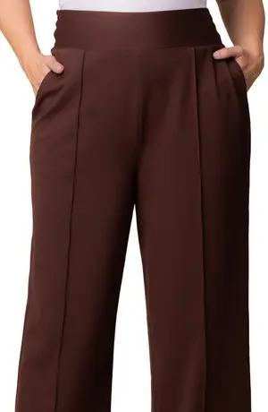 KIYONNA High Waisted Wide Leg Ponte Pants - Chocolate