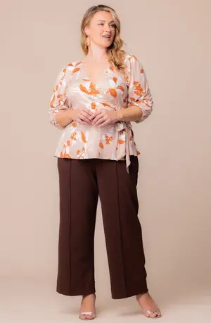KIYONNA High Waisted Wide Leg Ponte Pants - Chocolate