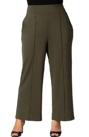 KIYONNA High Waisted Wide Leg Ponte Pants - Olive